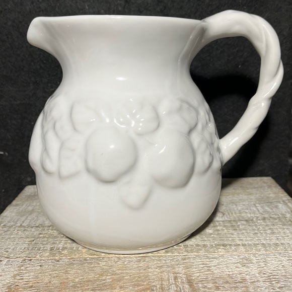 unknown | Dining | Farmhouse Ceramic Pottery White Pitcher With Fruit ...